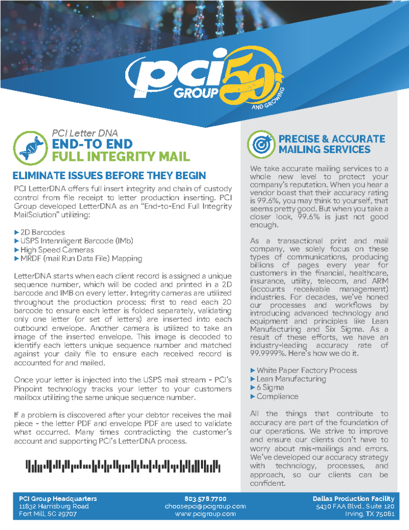 PCI LetterDNA | Debt Mail Secure Solutions with Integrity